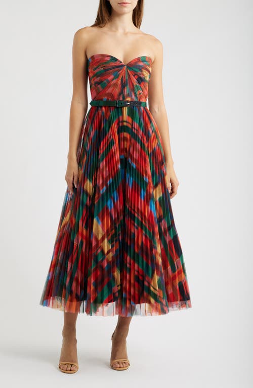 HUTCH Hutch Strapless Pleated Gown in Plaid Print